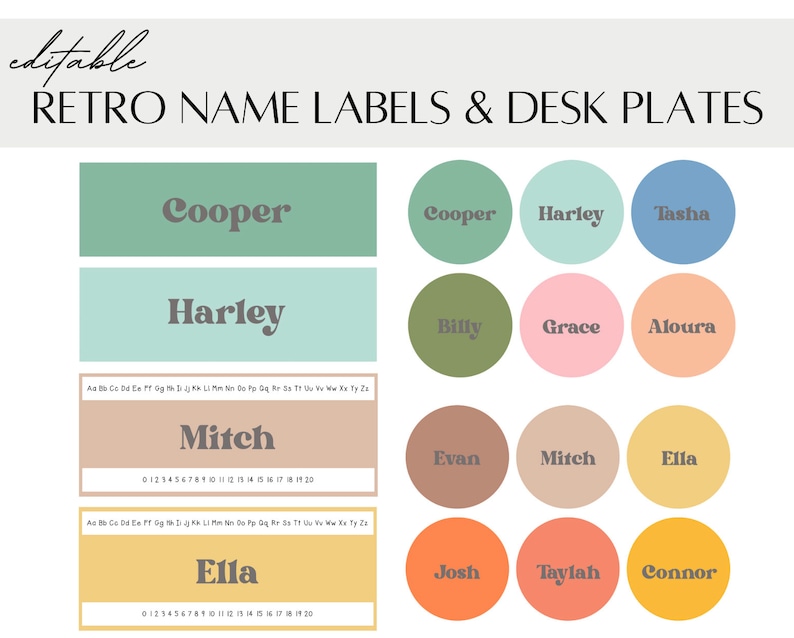 Editable Retro Student Name Labels & Desk Plates - Etsy