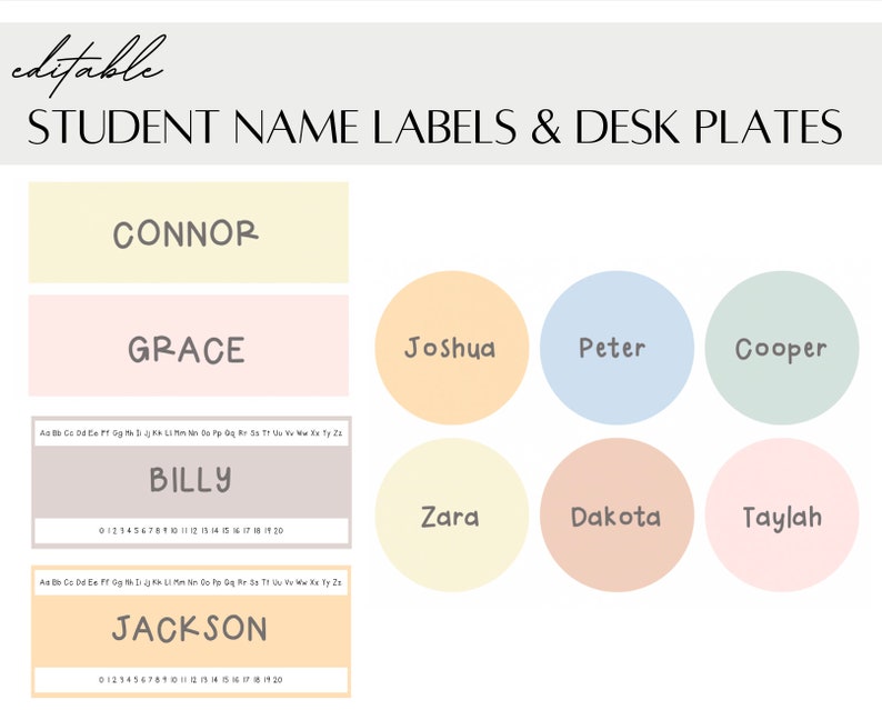 Editable Student Name Labels | Student Desk Plates - Etsy