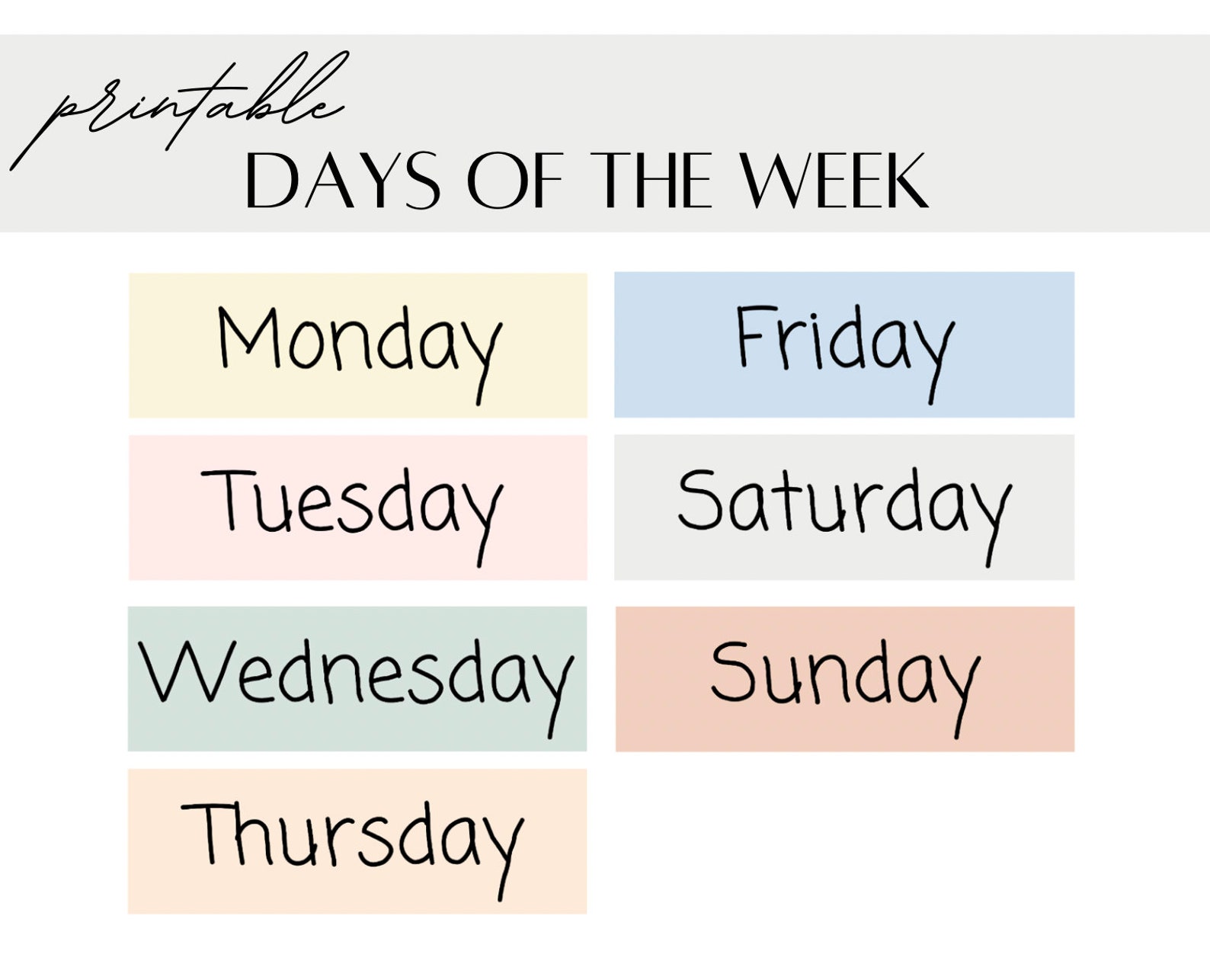 Days of the Week for Classroom Calendar | Days of the Week Display - Etsy