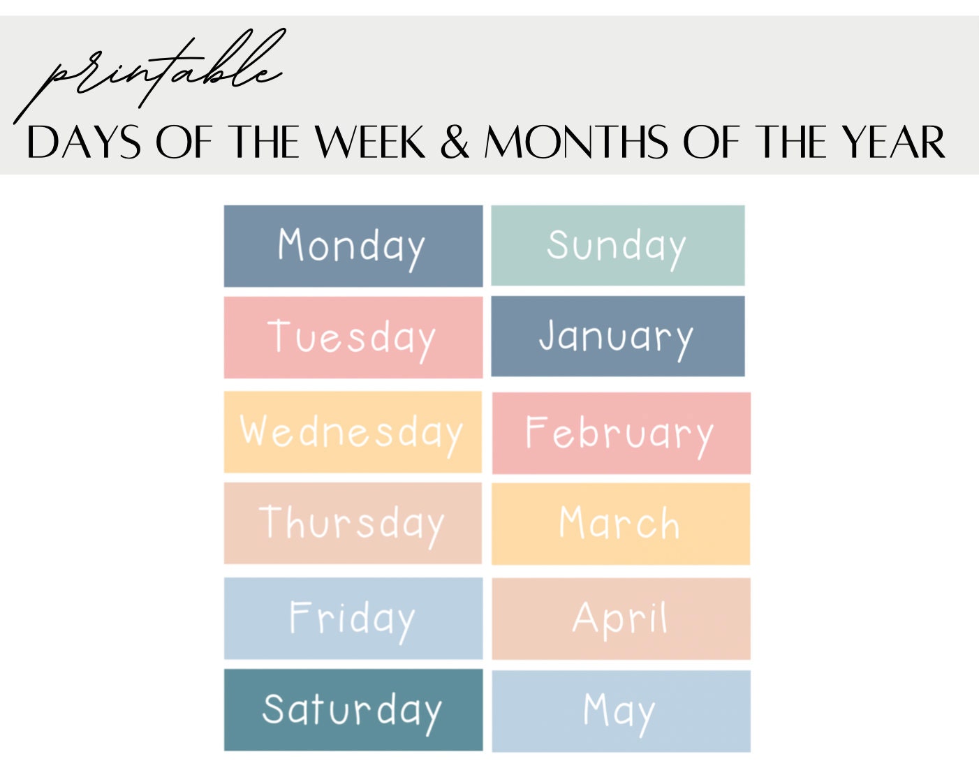 Days of the Week and Months of the Year Display for Classroom Calendar ...