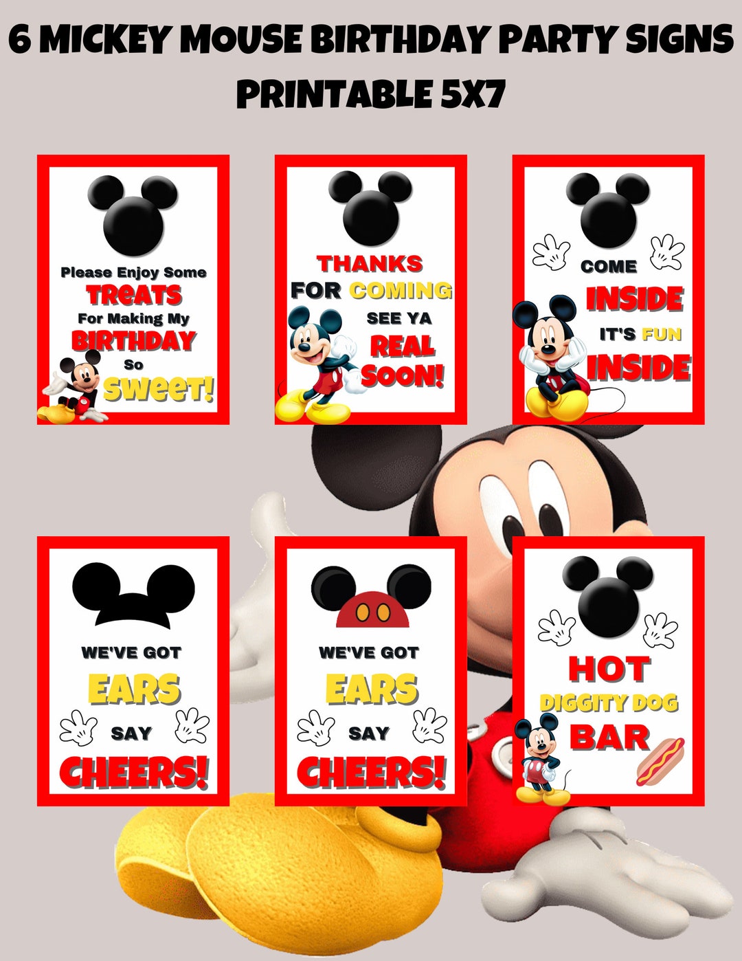 Mickey Mouse Birthday Posters, Printable Party Signs, Hot Dog Bar ...