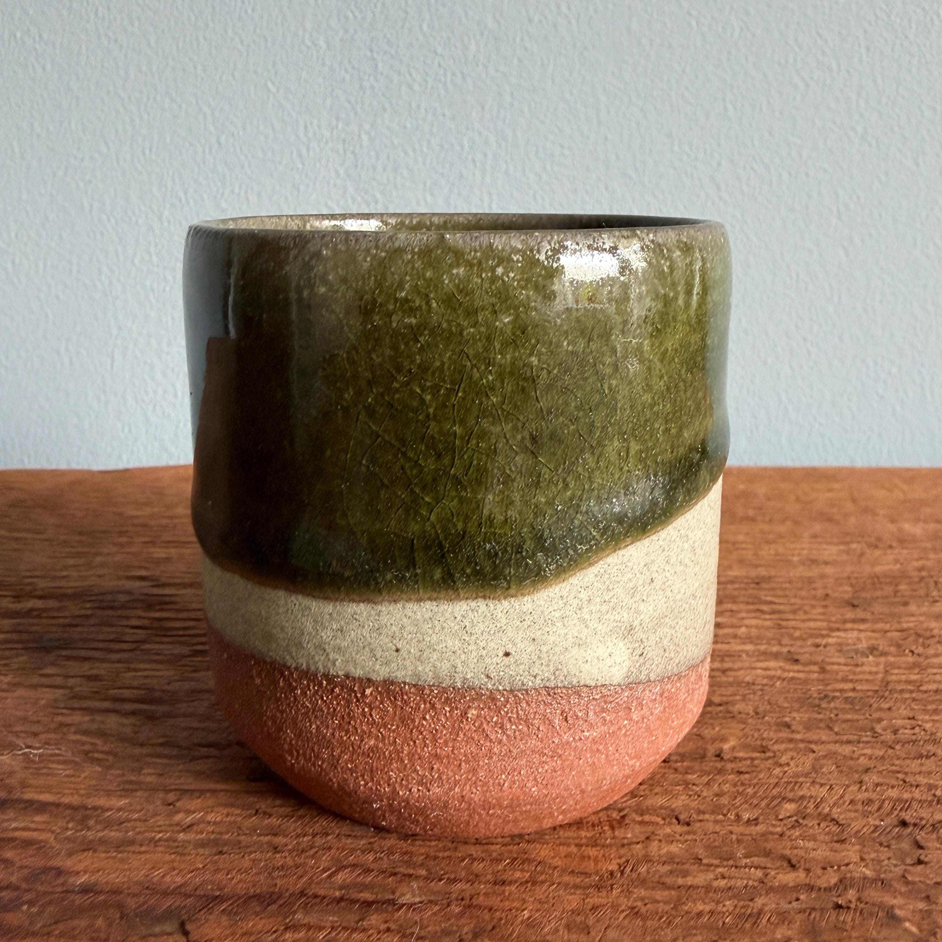 Hand Thrown Red Clay Mug, Olive + Gray Glaze, Textured Small Cup, Made ...