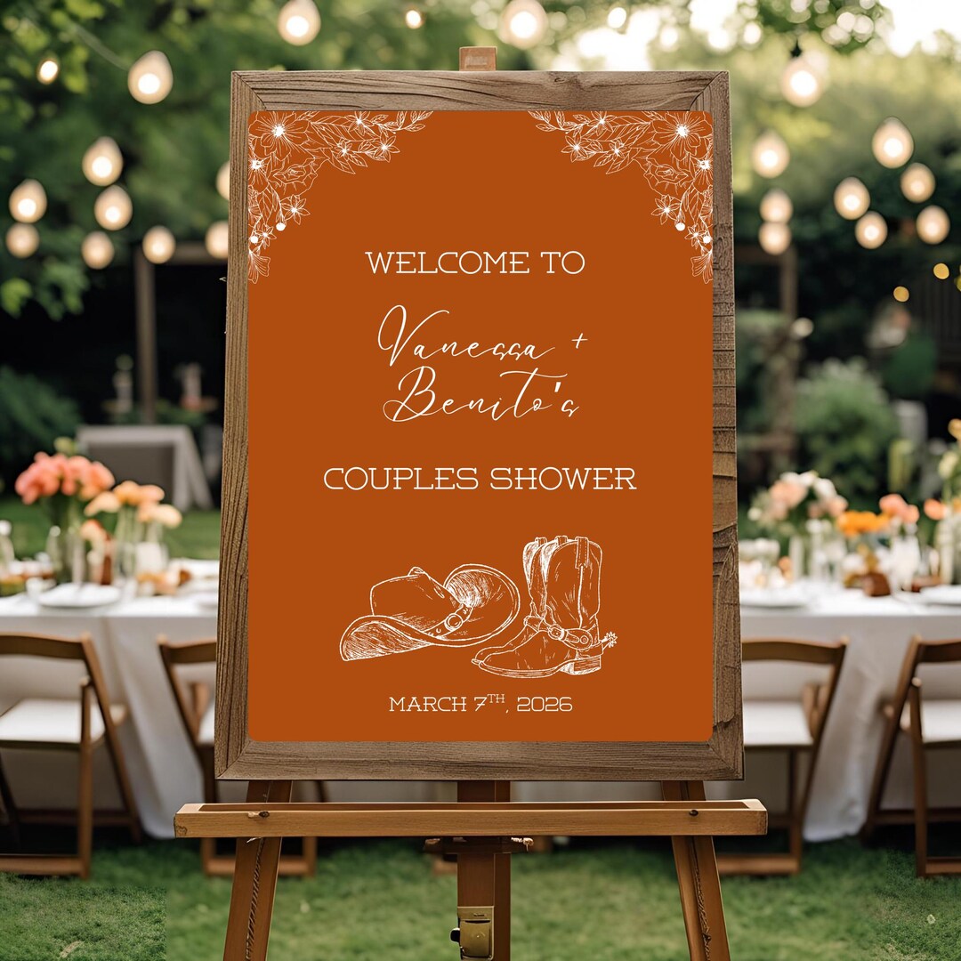 Western Couples Shower Welcome Sign | Editable Canva Template | Rustic ...
