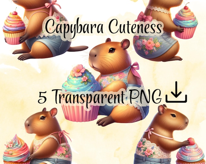 Capybara Clipart Set - Adorable Capybara Baker With a Cake, Festive ...