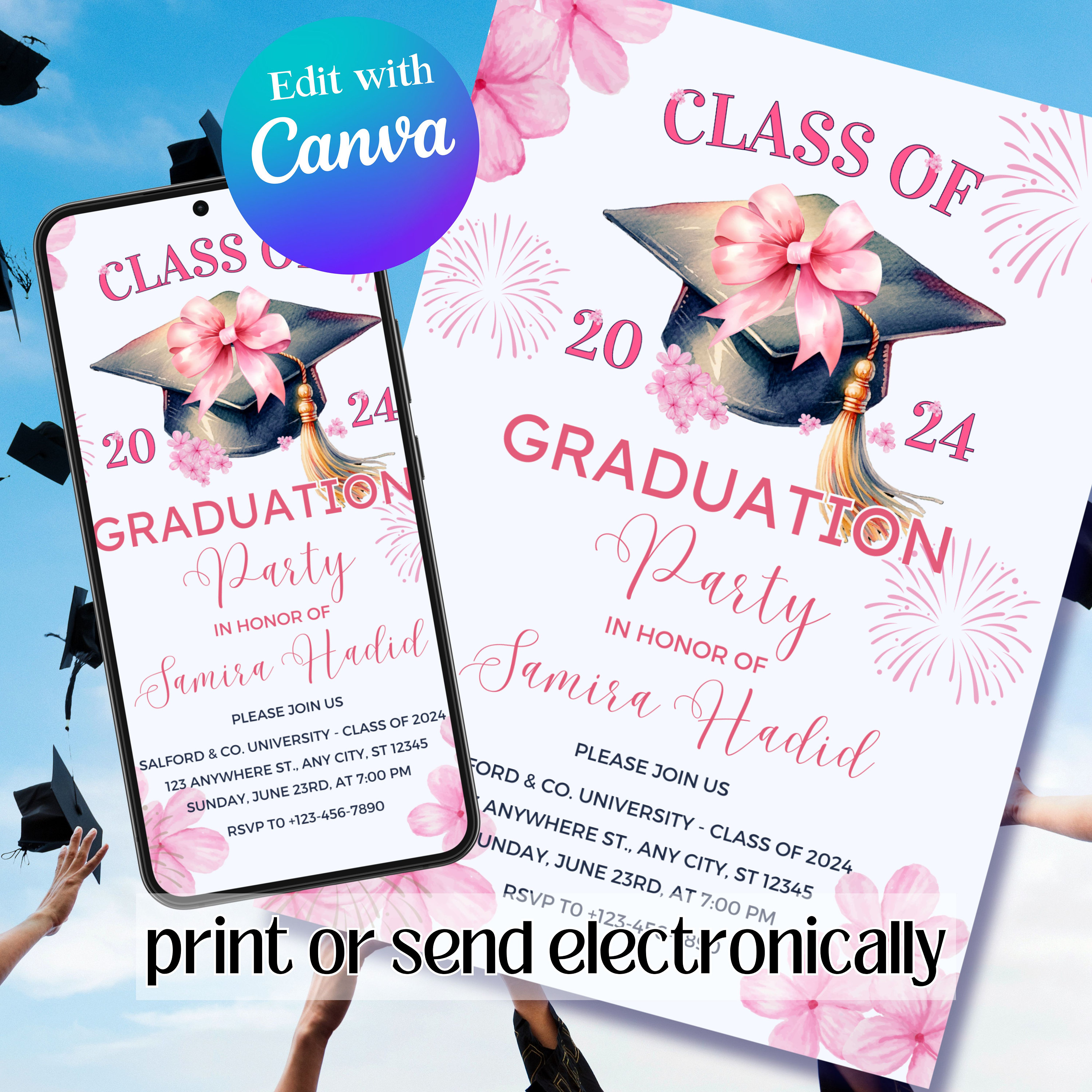 Graduation Party Invitation 2024 Grad Invite Digital Coquette ...