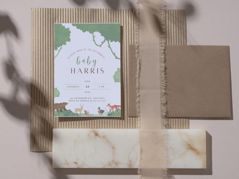 Baby Shower Invitation Woodland Animals Forest Themed Wildlife Nature ...
