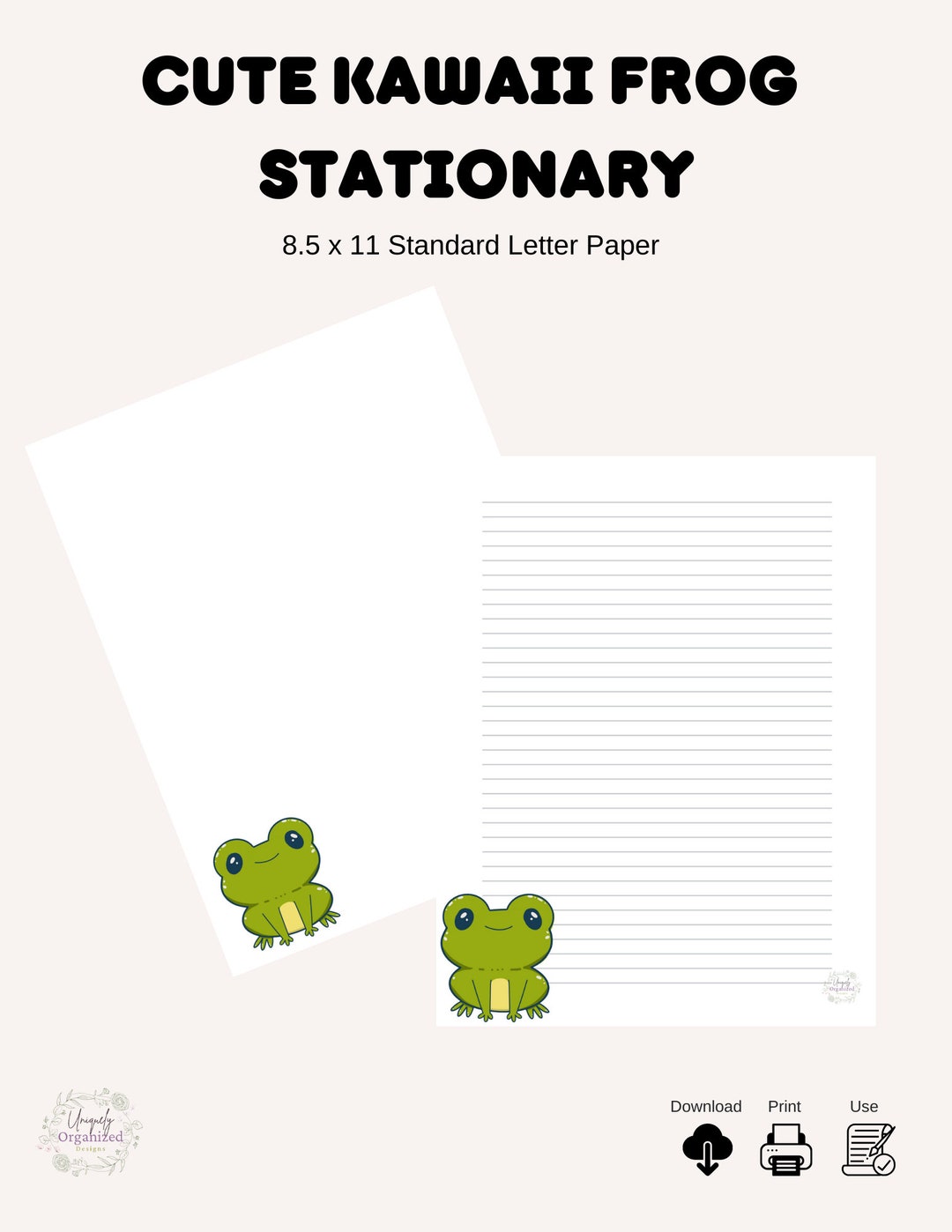 Cute Kawaii Frog Digital Download Stationary, Instant Digital Download ...