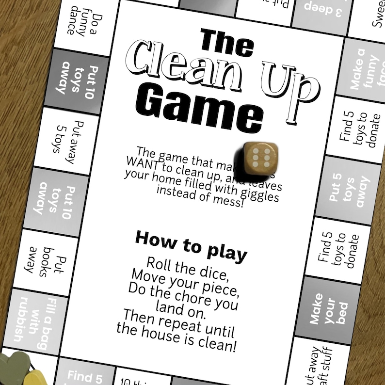 Kids Clean up Board Game - Printable Download Chore Activity Perfect ...