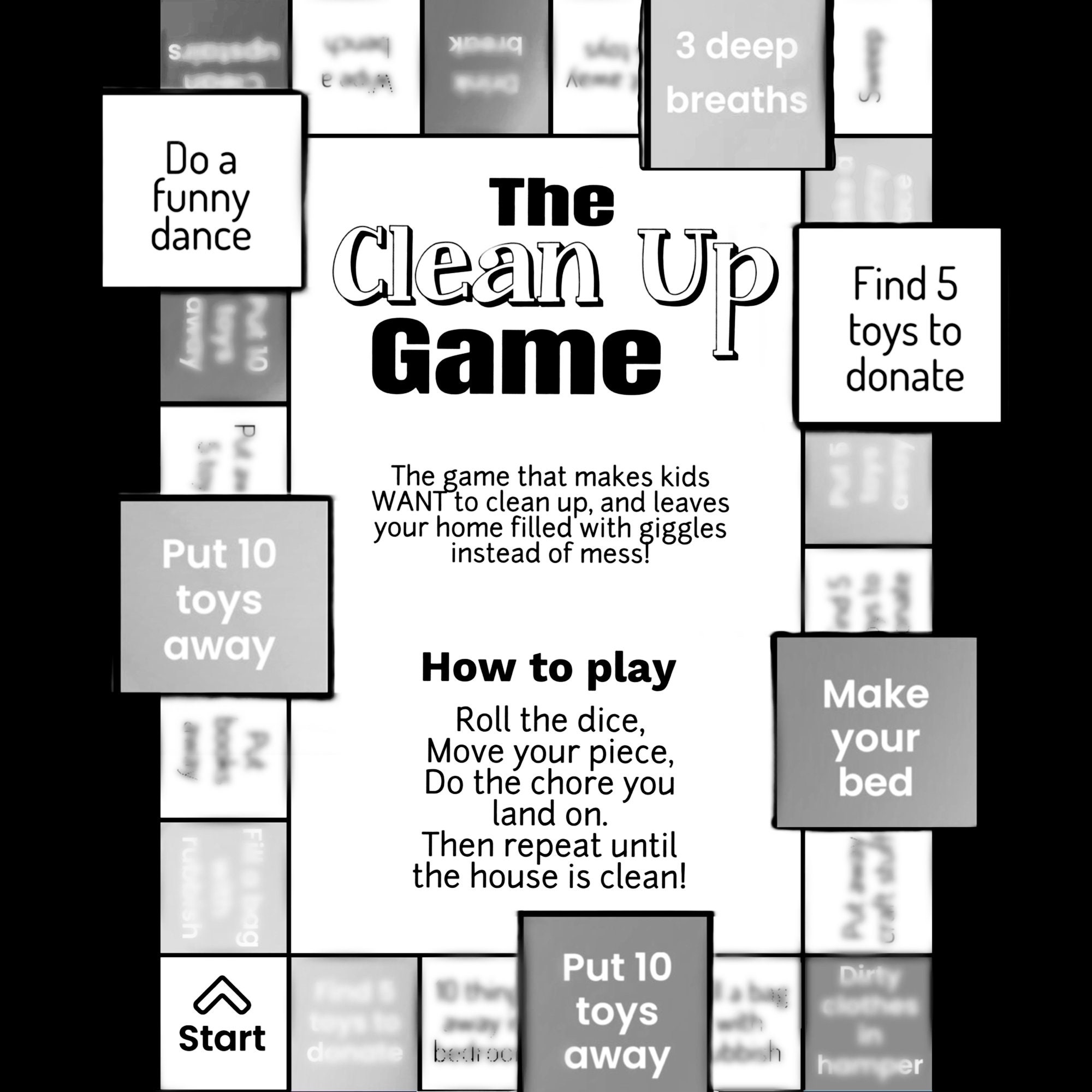 Kids Clean up Board Game - Printable Download Chore Activity Perfect ...