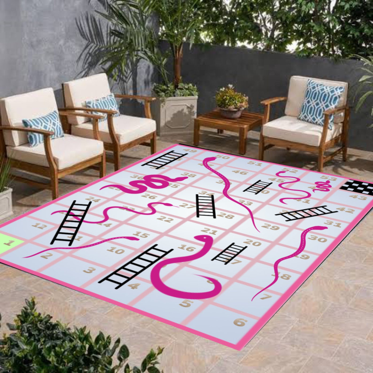 Interactive Snakes and Ladders Family Fun Game Rug in Pink - Etsy