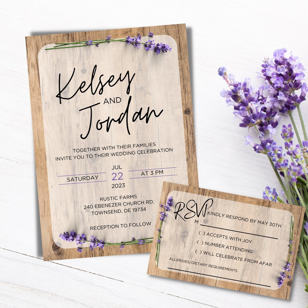Rustic Lavender Wedding Invitation Template Barn Wedding Invitation ...
