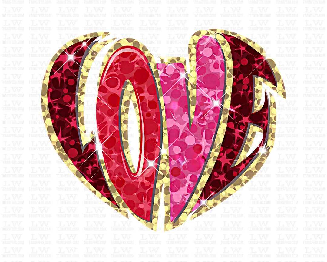 Pink Glitter Love Heart, Valentine's Day DTF Transfers Ready to Press ...