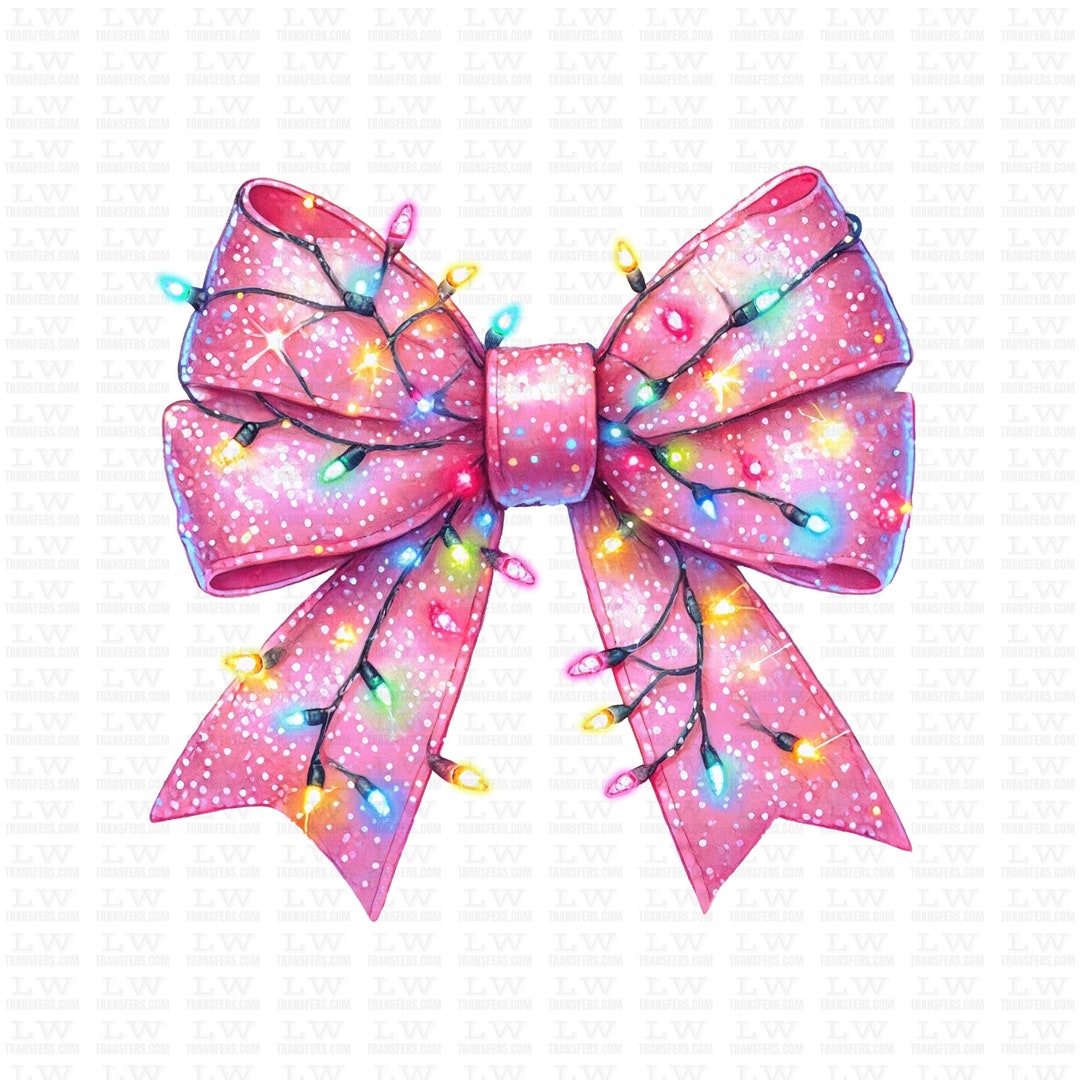 Christmas Pink Coquette Bow With Lights, Xmas DTF Transfers Ready to ...