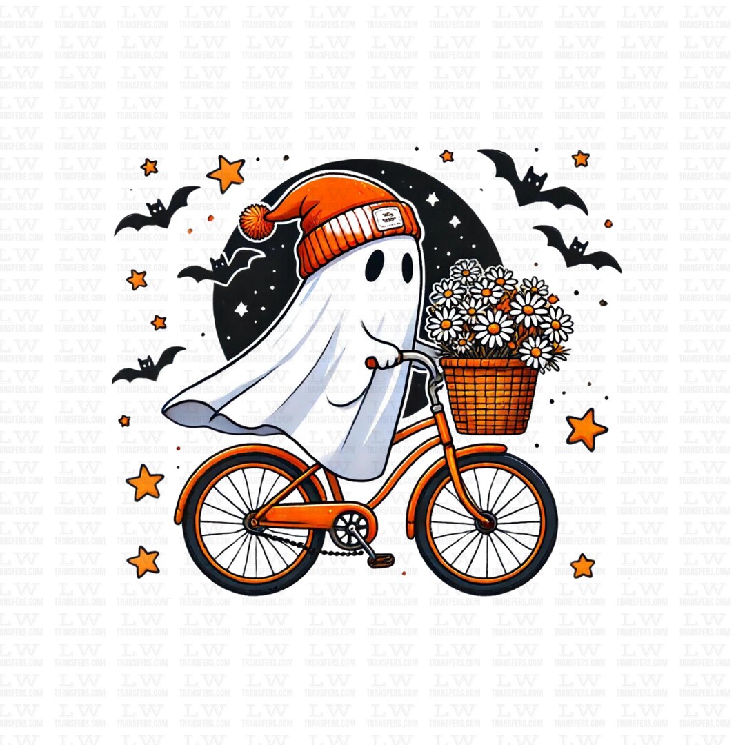 Cute Ghost on A Bike, Halloween DTF Transfers Ready to Press, Fall ...