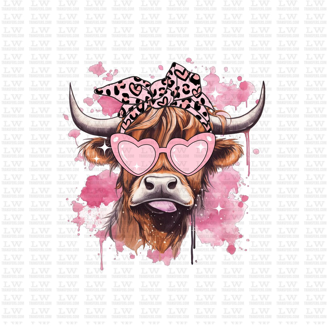 Highland Cow With Glasses RTS DTF Valentine's Day Transfers, Heifer ...