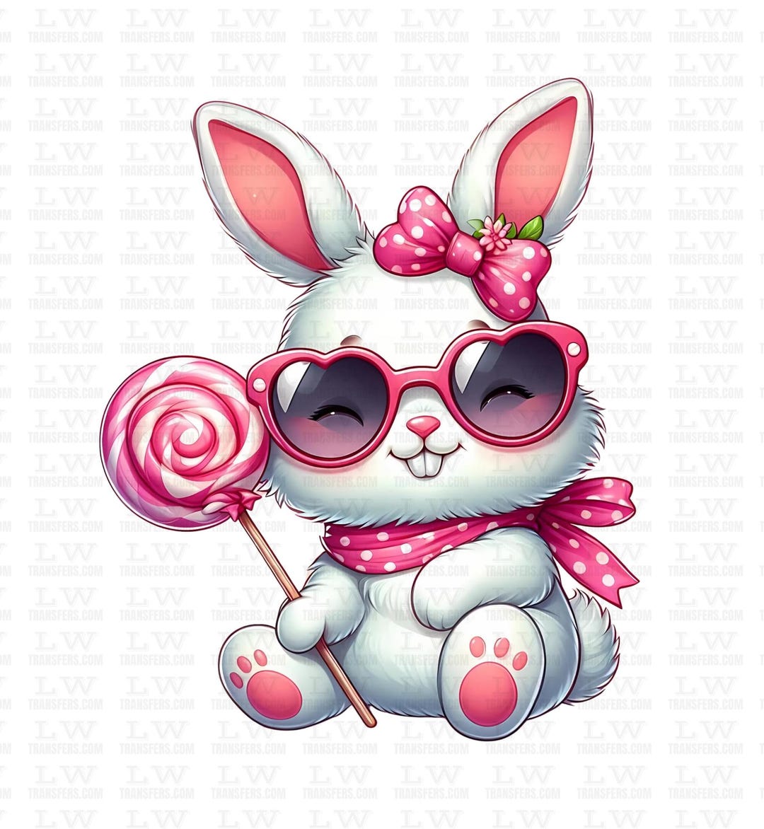 Charming White Easter Bunny & Pink Bow, Easter DTF Transfer, Easter ...