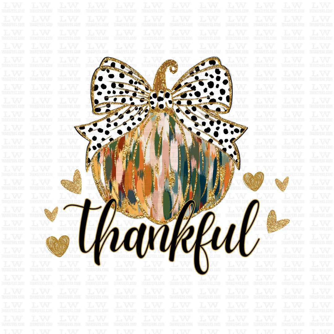 Colorful Thankful Coquette Gold Glitter Pumpkin DTF Transfer ...