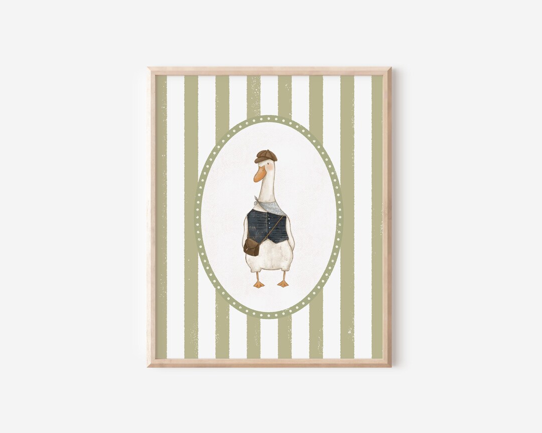 Vintage Goose Wall Art Gingham Inspired Poster Pastel Green Nursery ...