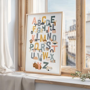 Alphabet Poster ABC Nursery Wall Art Educational Boho Kids Alphabet ...