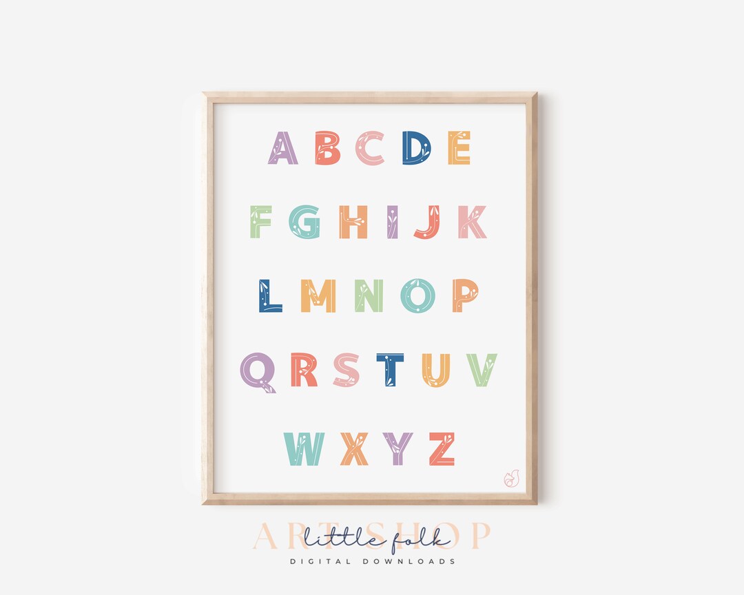 Floral Rainbow Alphabet Print, ABC Poster, Nursery Alphabet Printable ...