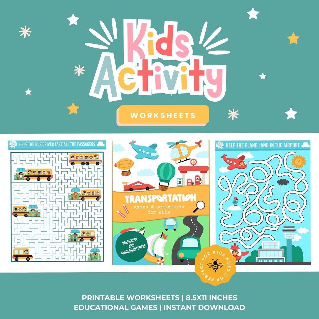 Transportation Activity Book | Kids Puzzles, Mazes (digital Download 8 ...