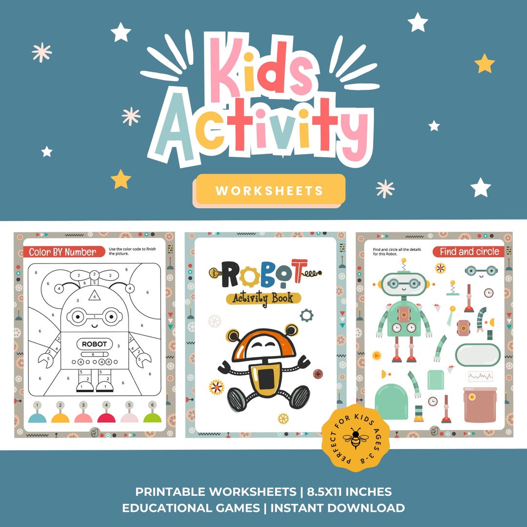 Robot Activity Book | Kids Learning Games (digital Download) - Etsy