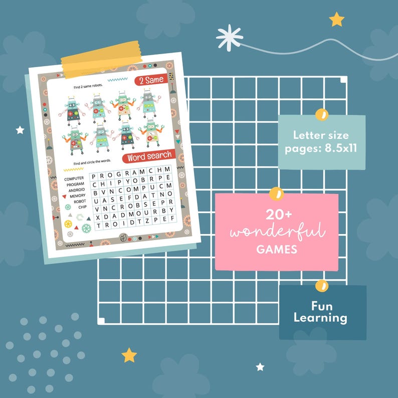 Kids Activity Book Printable | Fun Learning Worksheets Ages 3-8 | Robot ...