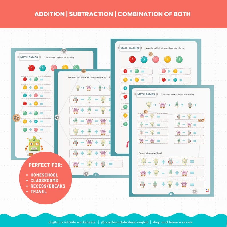 Math Practice Puzzle Worksheets, Homeschool Learning Printable ...