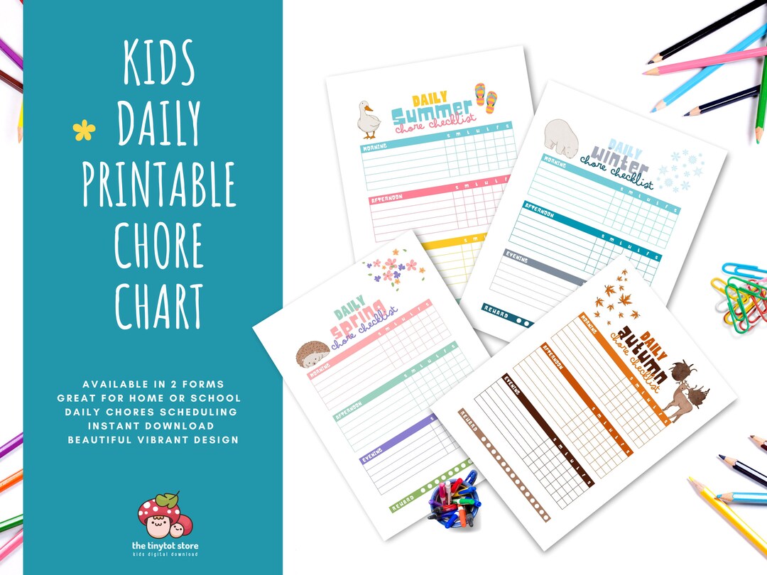 Kids Daily or Weekly Printable Chore Chart Routine Tasks - Etsy