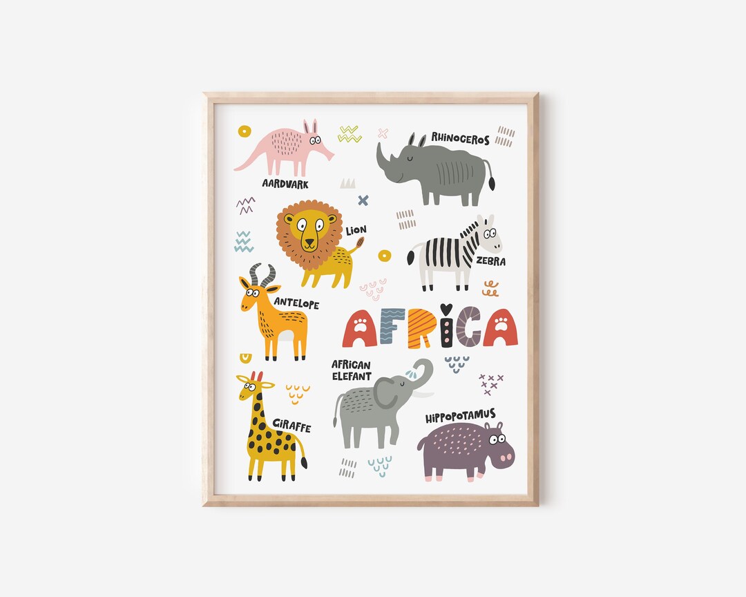 Safari Adventure African Wildlife Printable Art for Kids, Whimsical ...