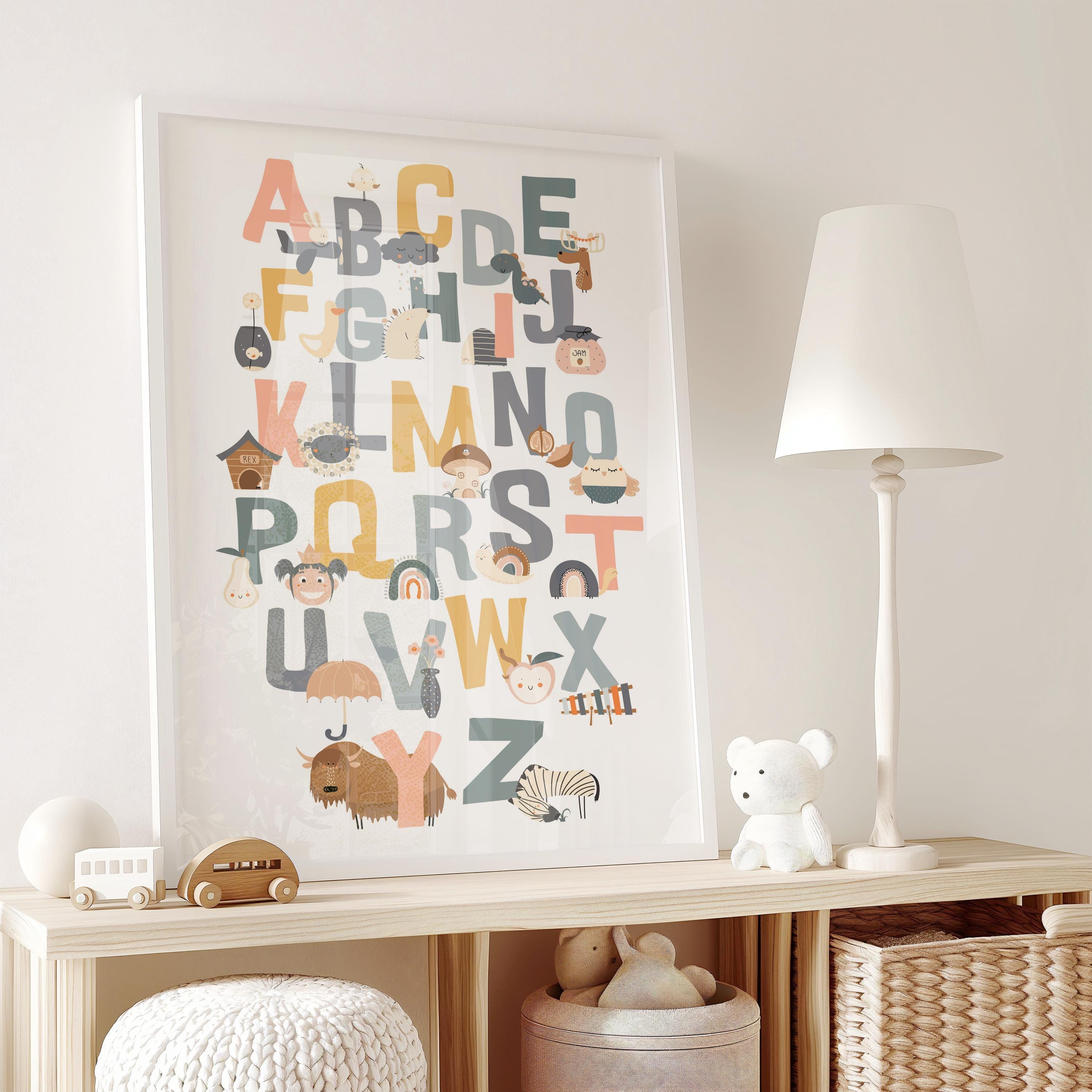 Alphabet Poster ABC Nursery Wall Art Educational Boho Kids Alphabet ...