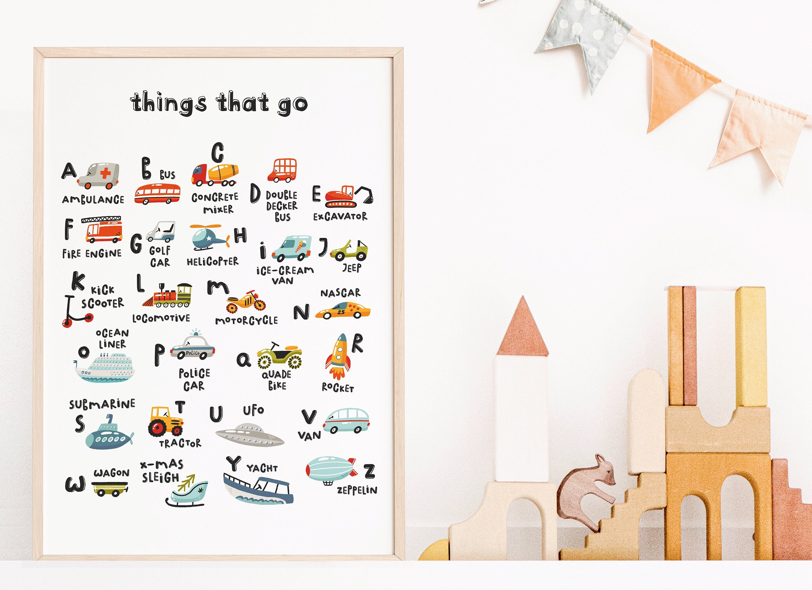 Transport Alphabet Print, Vehicles ABC Print, Abc Wall Art, Car Abc ...