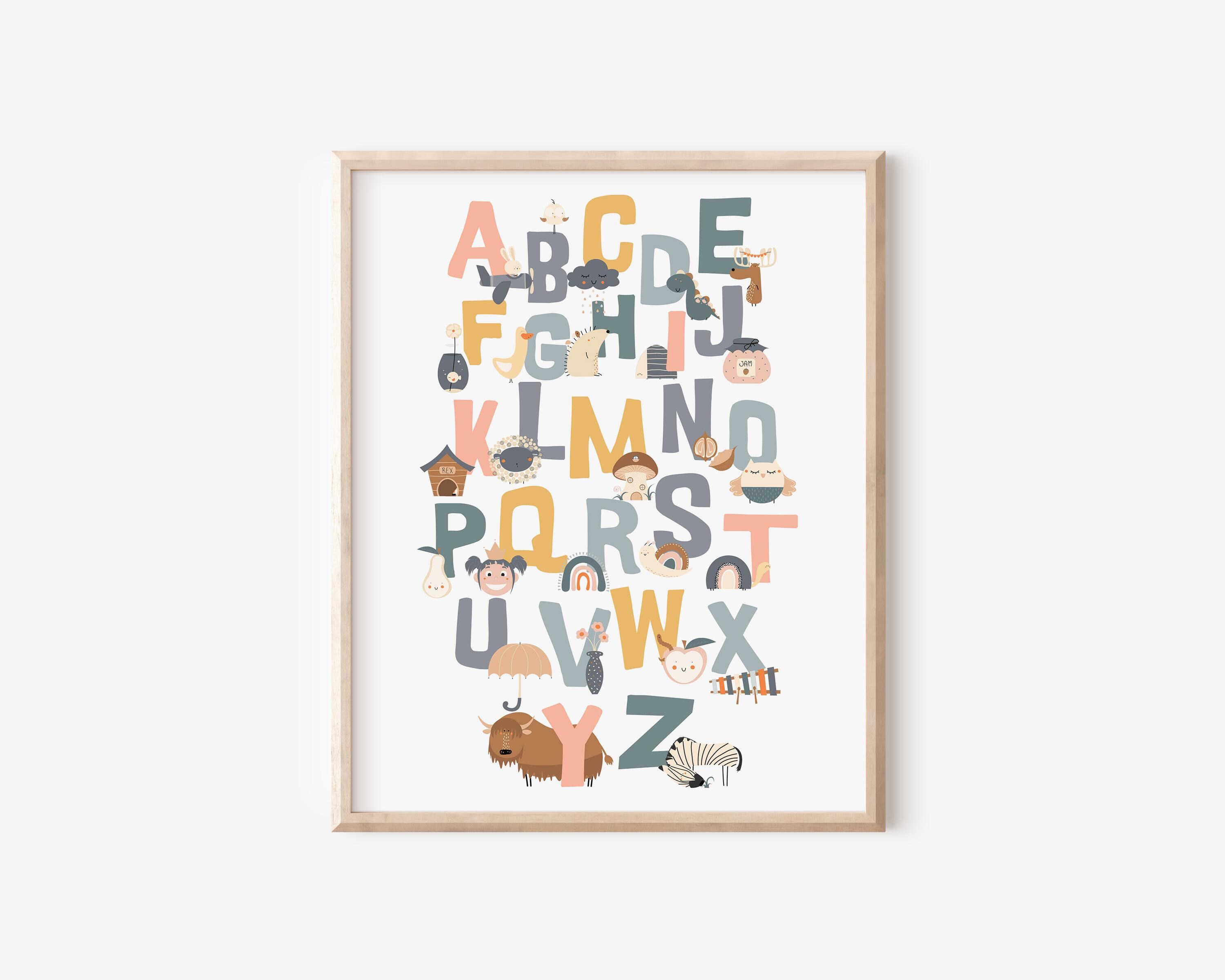 Alphabet Poster ABC Nursery Wall Art Educational Boho Kids Alphabet ...