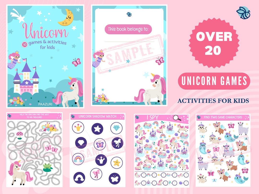 Unicorn Printable Games for Kids, Unicorn Kids Activity Pages, Toddler ...
