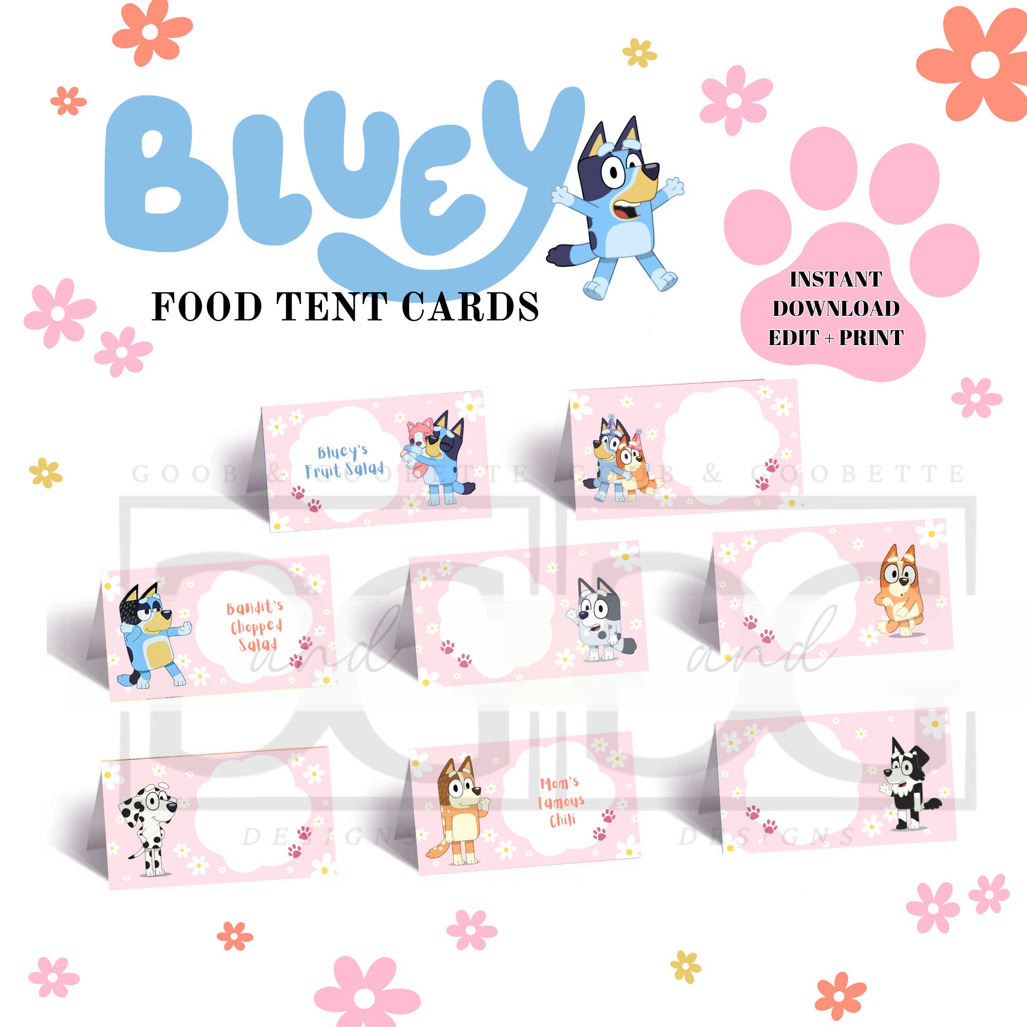 Editable Bluey Birthday Party Food Tent Bluey Food Labels Pink Etsy