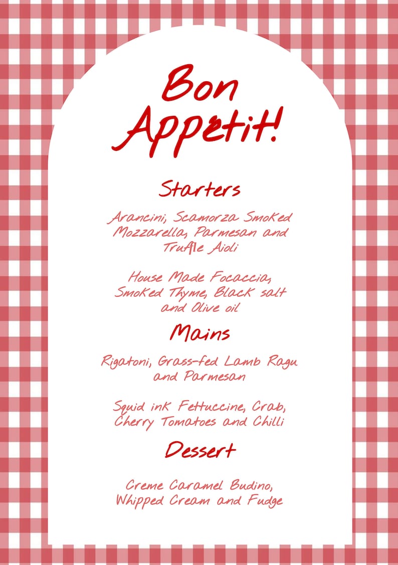 Italian Style Menu Digital Template / Digital Download / Italian Feast ...