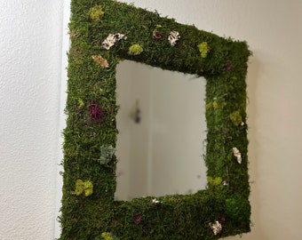Preserved Moss Art Mirror, Moss Wall Mirror, Moss and Faux Flower Art ...