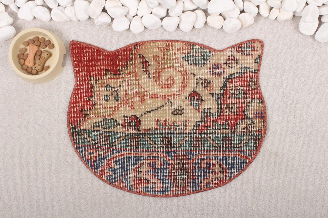 Cat Head-shaped Rug, Eco-friendly Handmade Pet Pad, Natural Boho Cat ...