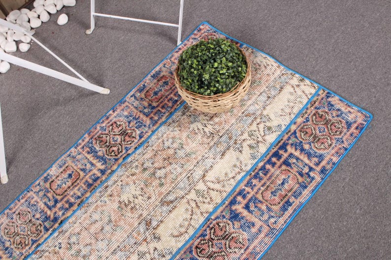 Turkish Vintage Rug 2.2x4.2 Ft (68x127 Cm), Blue Wool Rug - Etsy