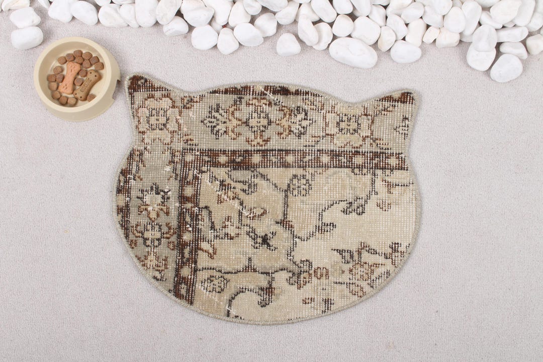 Cat Head-shaped Pet Mat, Handmade Natural Rug for Cats, Boho Cat Bed ...