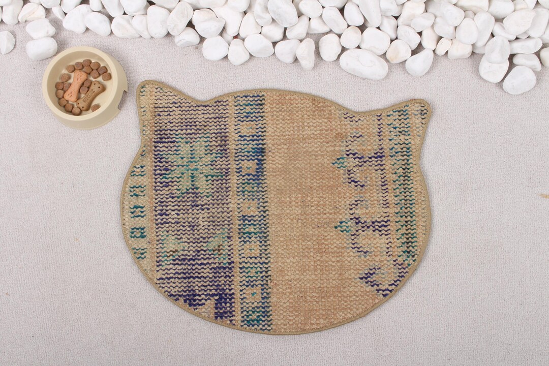 Cat Head Rug Pad, Eco-friendly Handmade Pet Mat for Cats, Boho Cat Bed ...