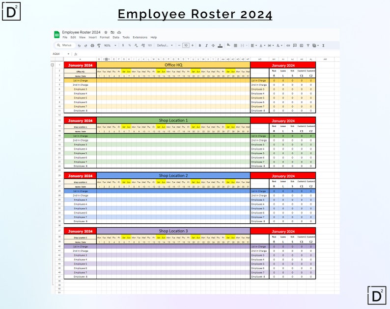Employee Roster | Employee Scheduler | Employee Timetable Template ...