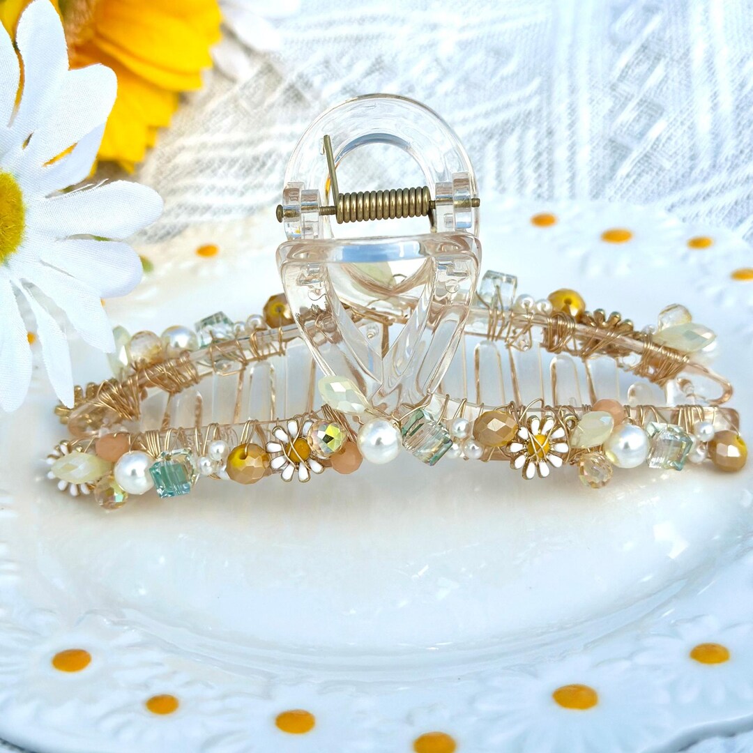 Large Daisy Hair Claw Clip – White and Yellow Daisy Hair Clips ...
