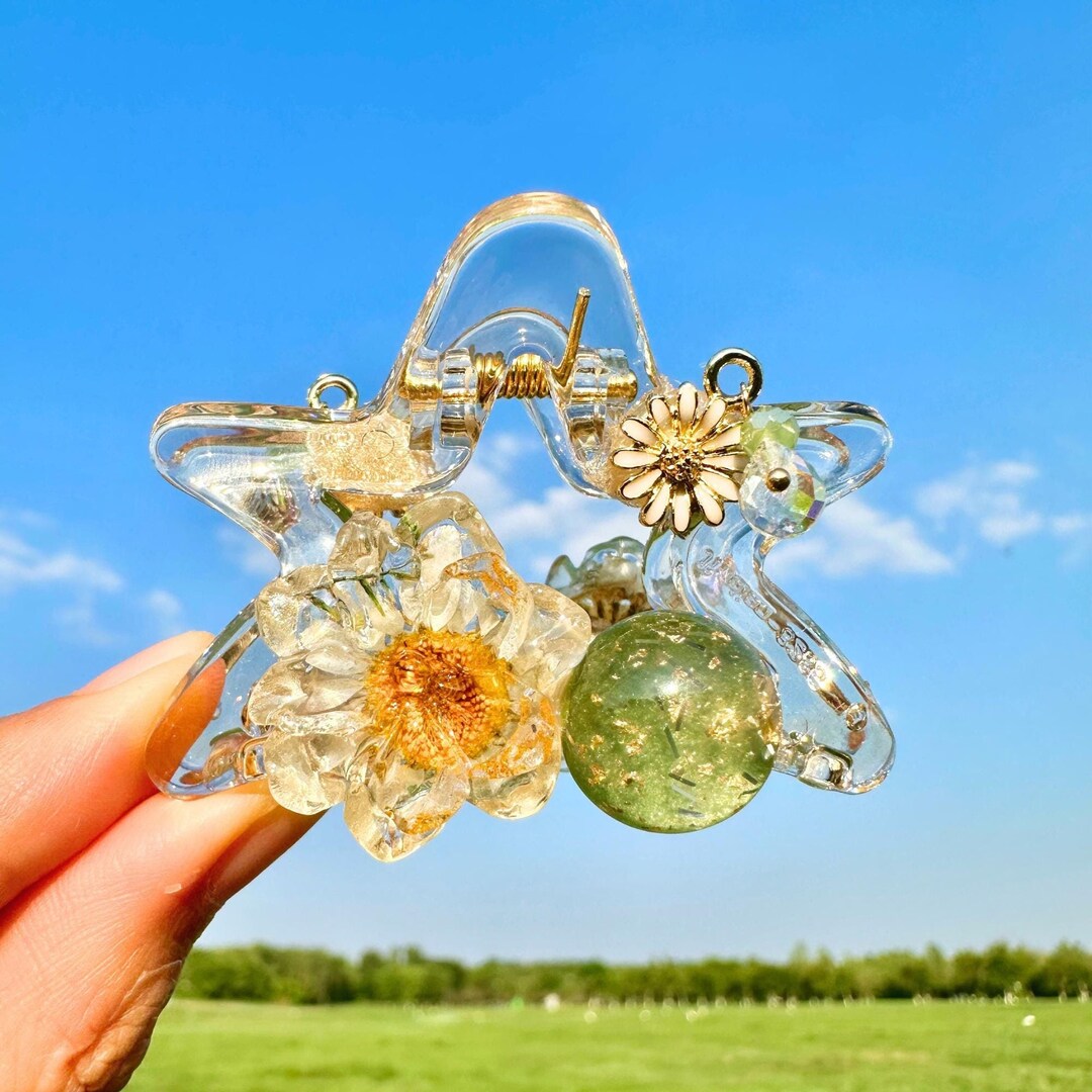 Small Floral Daisy Hair Claw Clip – Cute Summer Claw Hair Clip for Thin ...