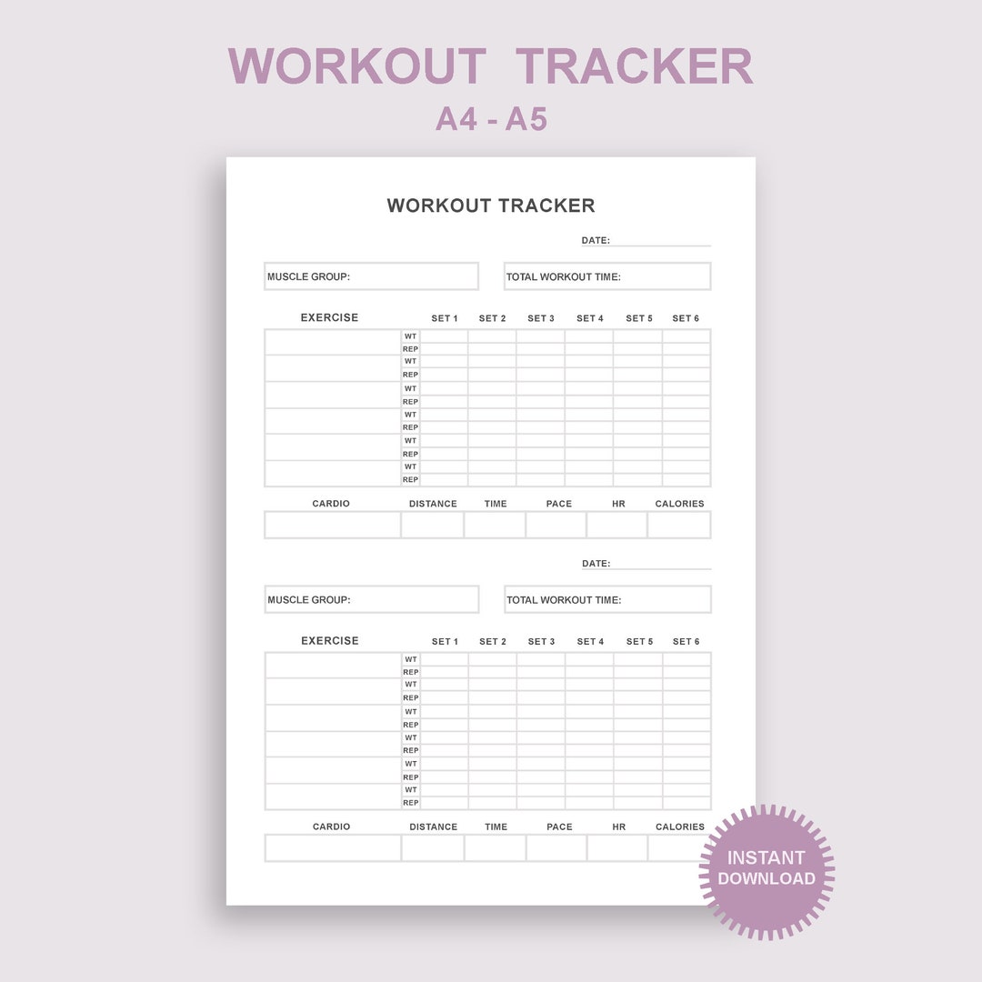 Workout Tracker Printable, Daily Exercise Log, Fitness Journal, Workout ...