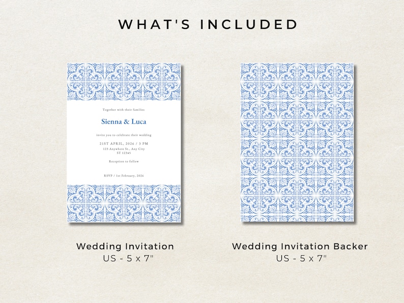 Modern Blue and White Wedding Invitation Template, Watercolor ...