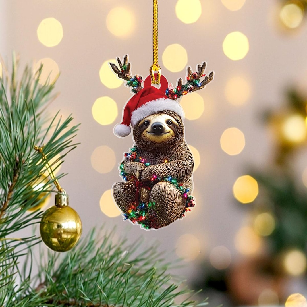 Sloth Christmas Ornament 2d Flat, Sloth Christmas Ornament, Pet Lover ...