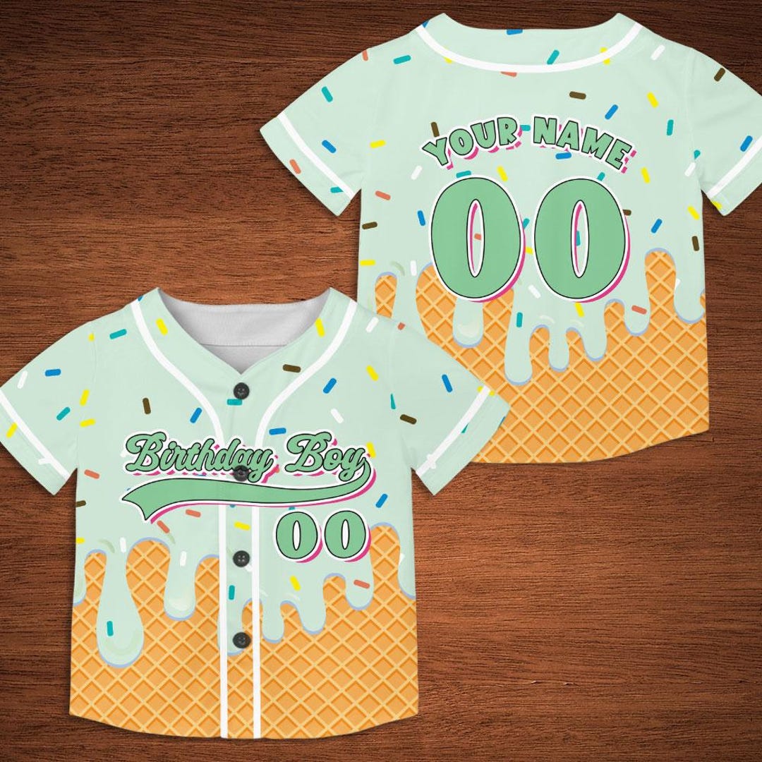 Ice Cream Baseball Birthday Shirt, Custom Baseball Jersey, Kids ...