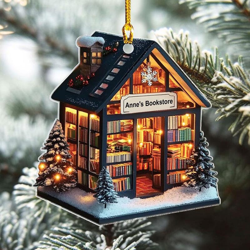 Wood Bookstore Ornament - Etsy