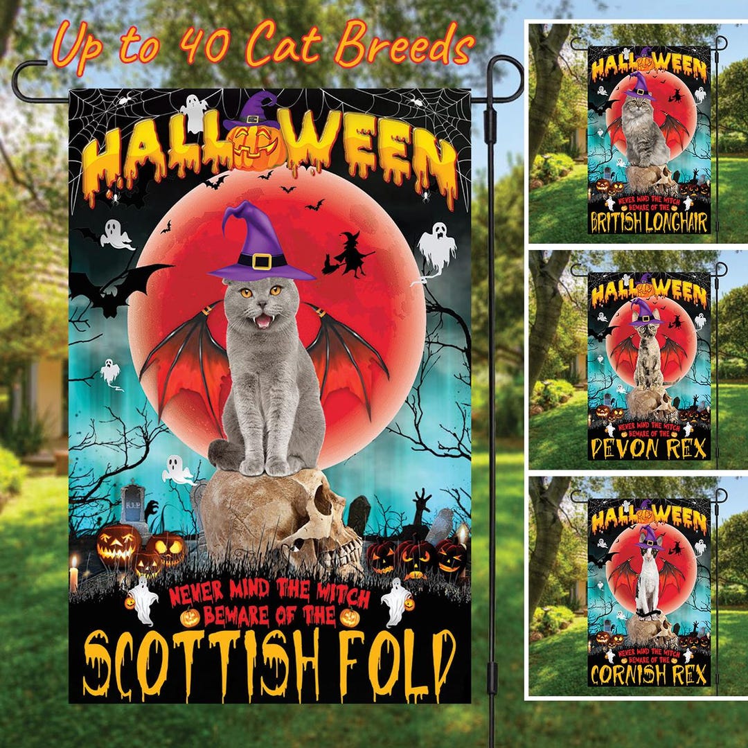 Personalized Cat Halloween Flag, Custom Photo Halloween Cat Flag ...